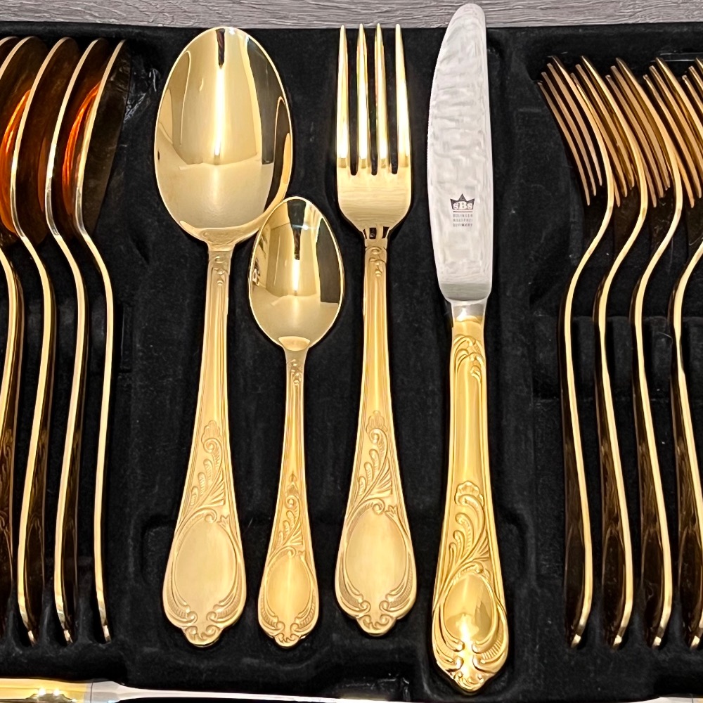 Pre-owned SBS BESTECKE SOLINGEN 70 PIECE 12 PERSON SETTING 23/24CT GOLD ...